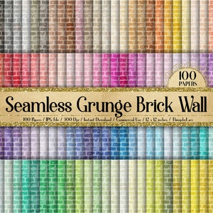 100 Seamless Grunge Brick Wall Pattern Digital Papers Commercial Use ...
