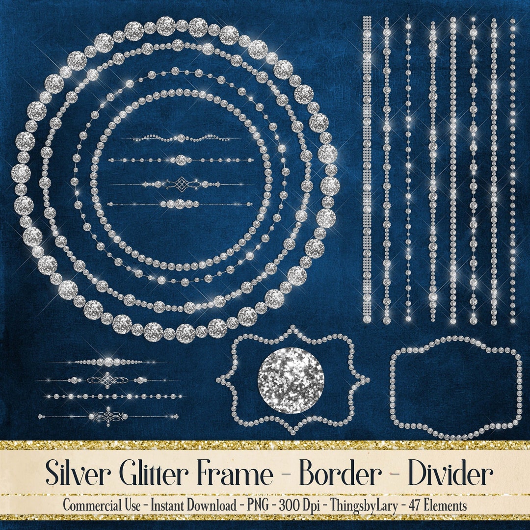 47 Silver Glitter Frames Dividers Borders PNG Instant Download ...