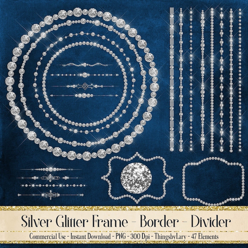 47 Silver Glitter Frames Dividers Borders PNG Instant Download ...