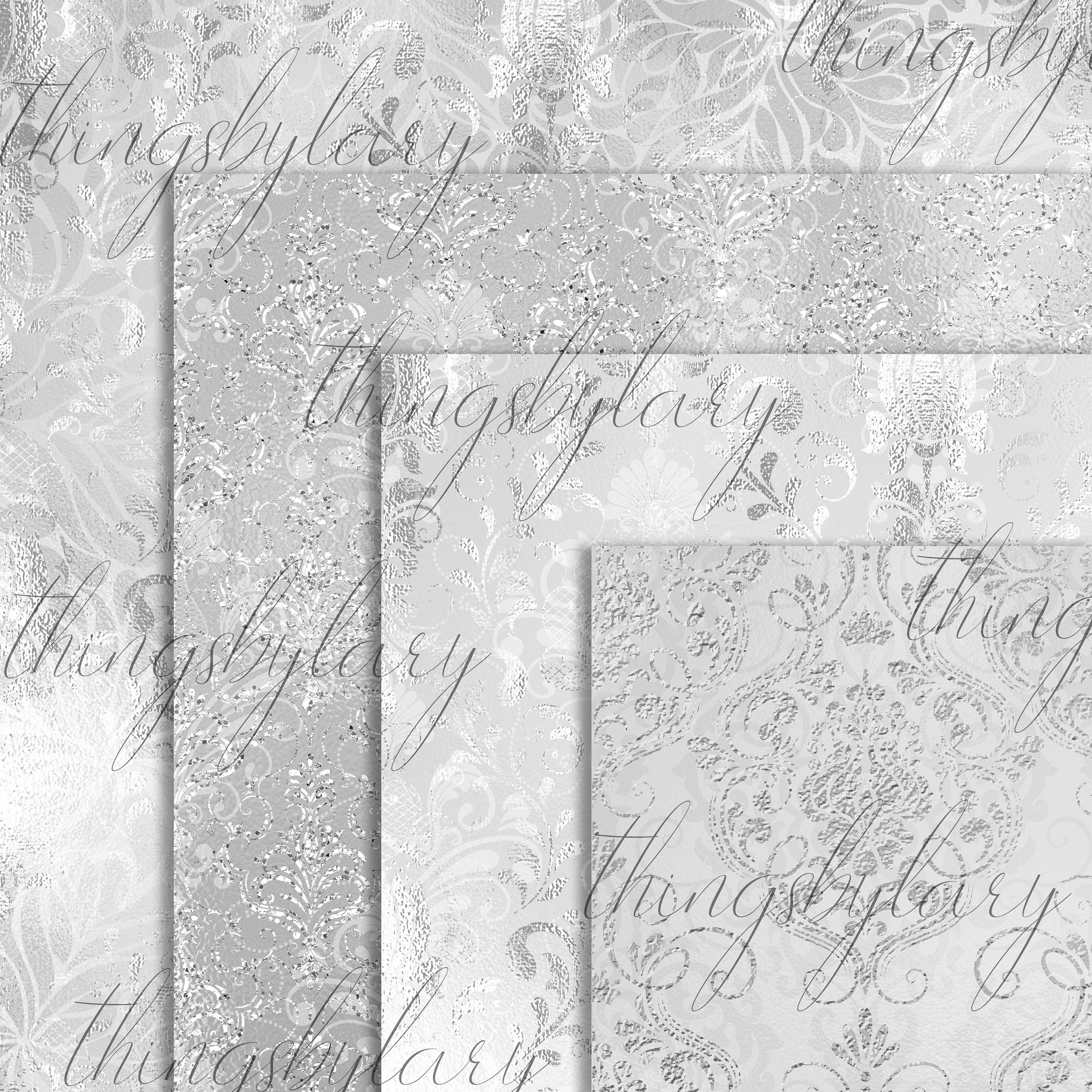 16 Silver Wedding Shimmer Damask Digital Papers, Commercial Use, Luxury ...