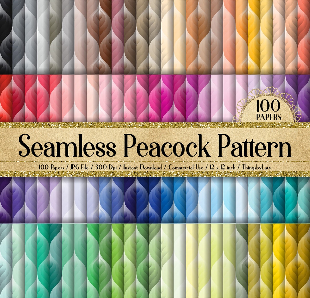 100 Seamless Peacock Feather Pattern Digital Papers 12x12 Inch 300 Dpi ...