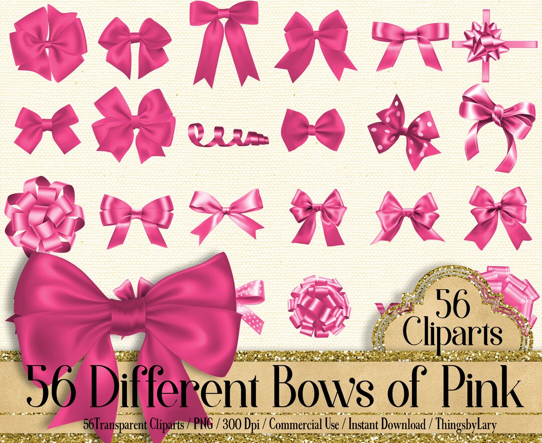 56 Pink Bows and Ribbons Cliparts, 300 Dpi, Instant Download ...