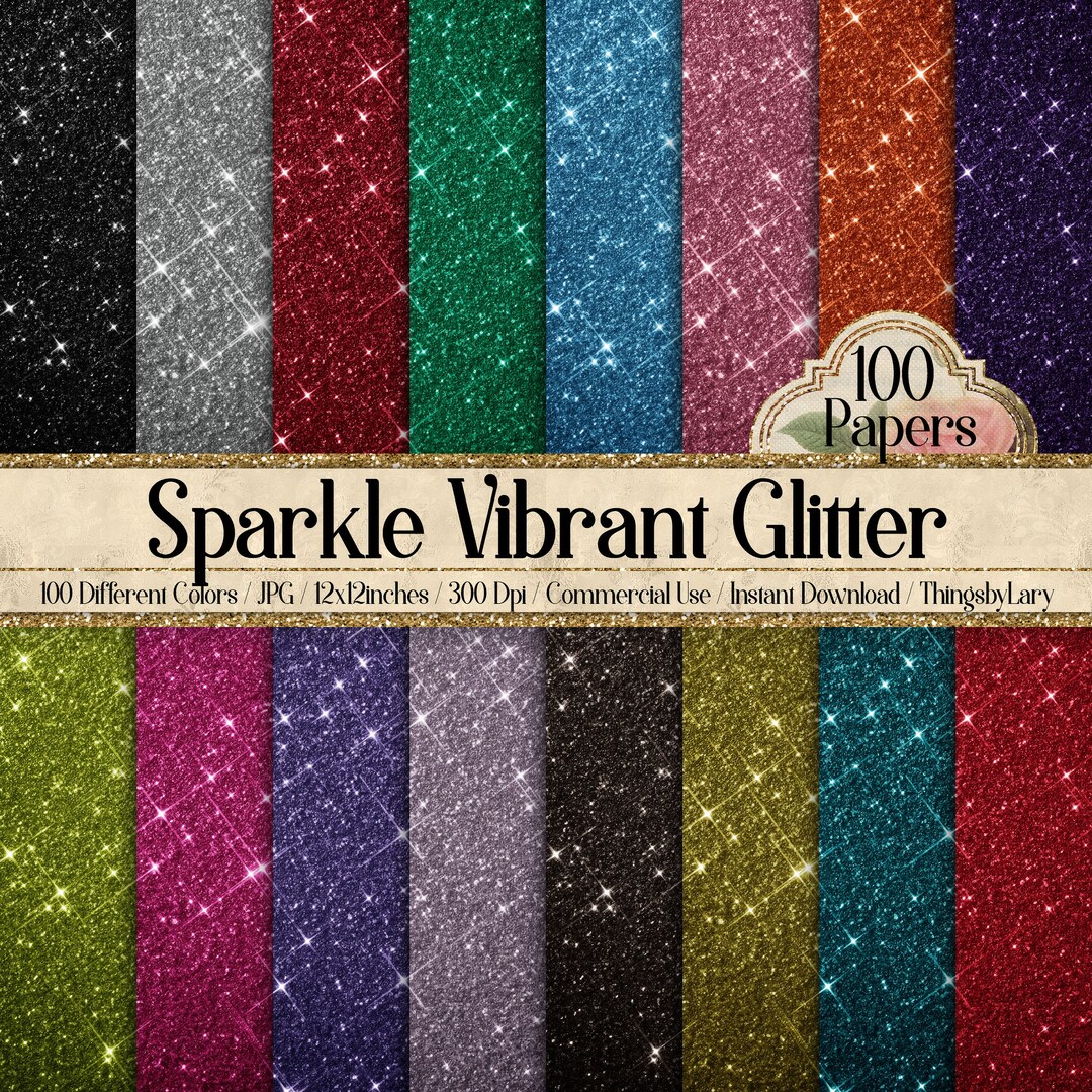 100 Sparkle Vibrant Glitter Digital Papers Commercial Use Shiny Golden ...