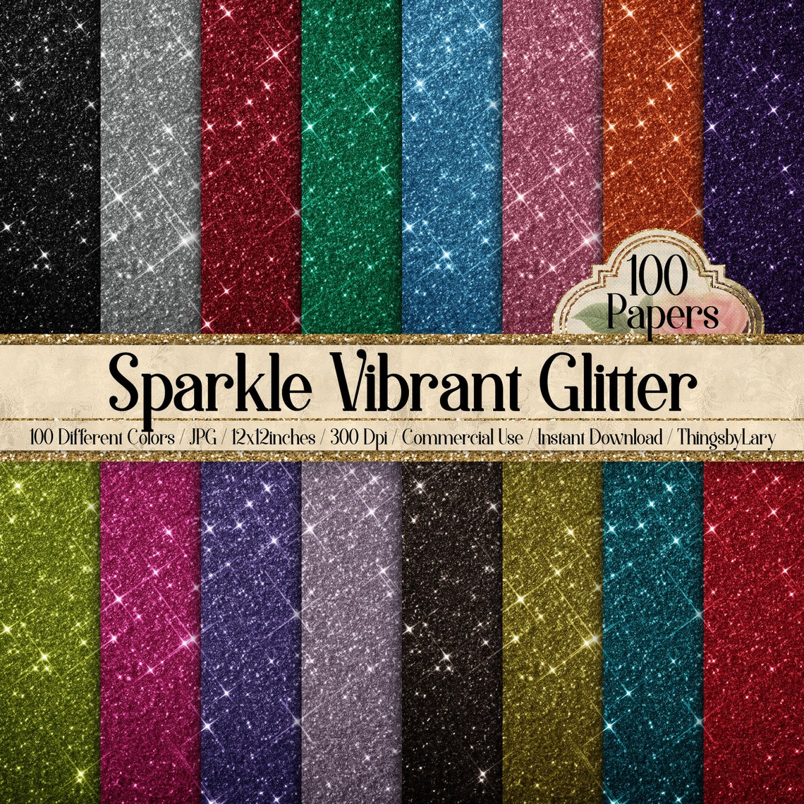 100 Sparkle Vibrant Glitter Digital Papers Commercial Use Shiny Golden ...