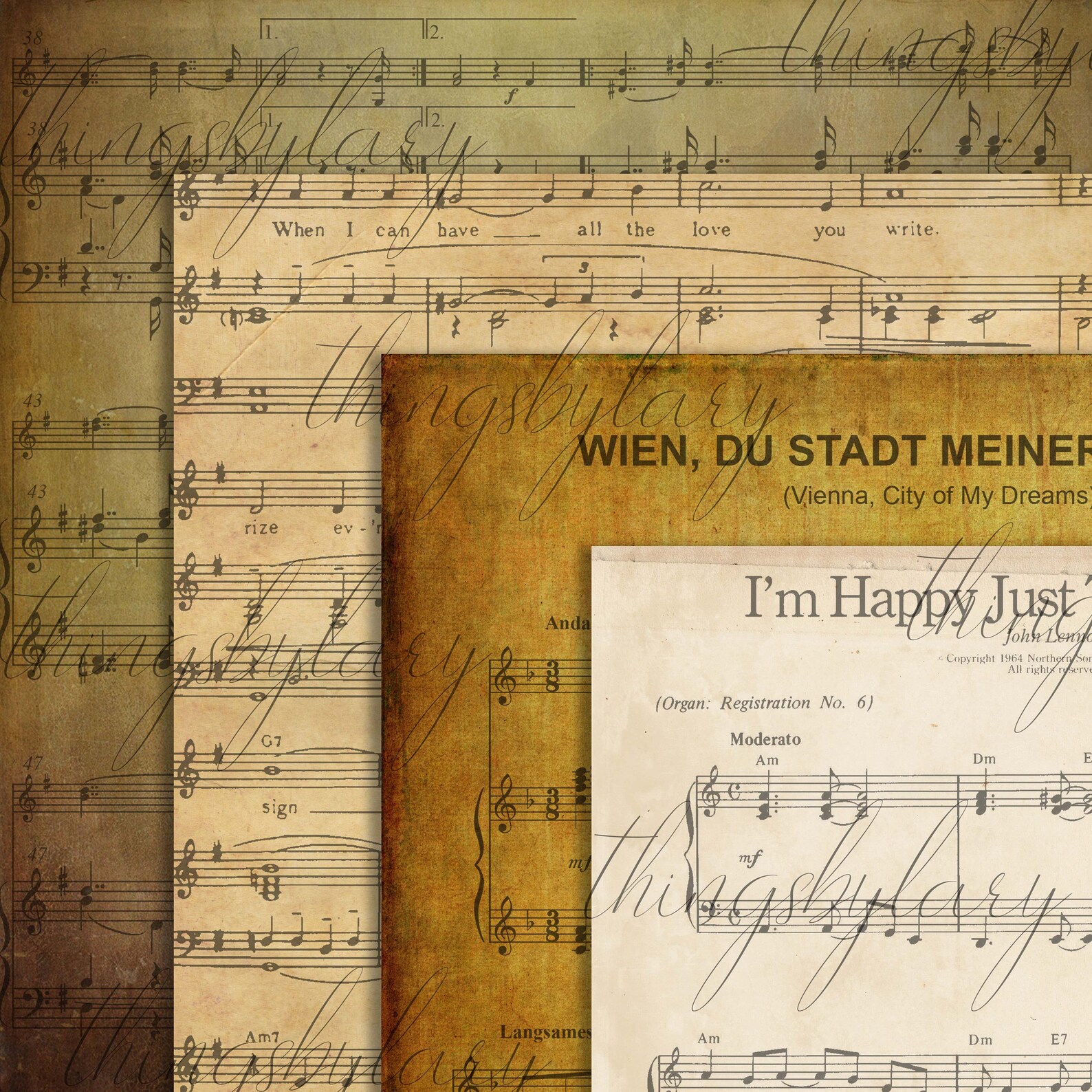 16 Antique Music Sheet Papers 12 Inch Instant Download Commercial Use ...