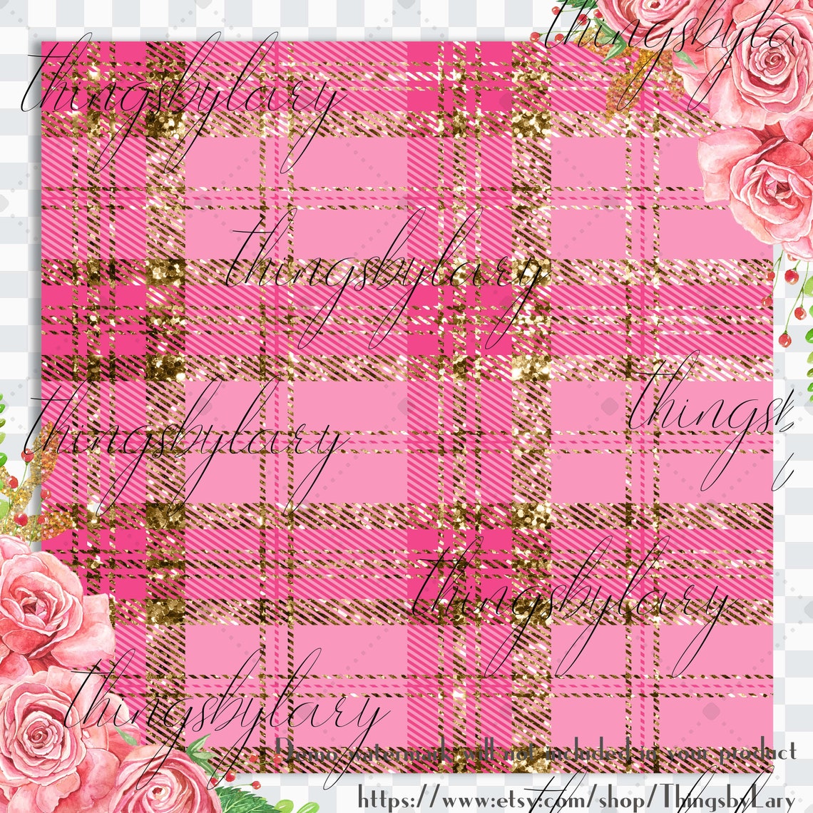 16 Luxury Gold and Pink Glitter Plaid Tartan Digital Paper - Etsy