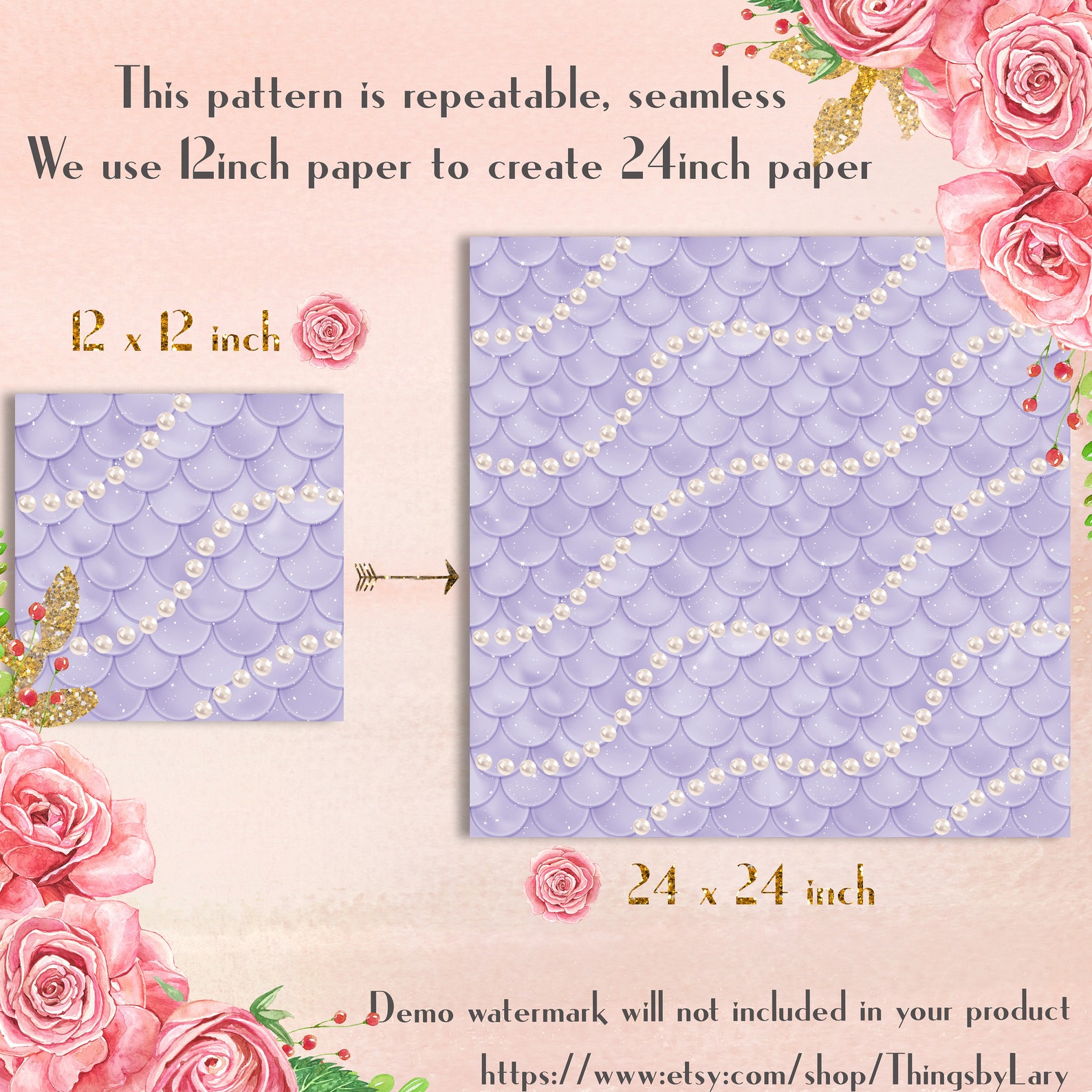 100 Seamless Pearl Mermaid Scale Papers, 300 Dpi Planner Paper ...
