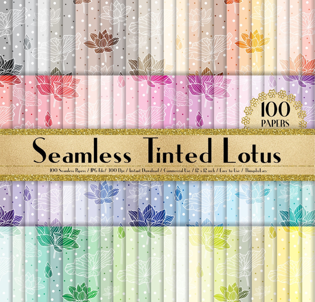 100 Seamless Tinted Lotus Papers in 12" X 12", 300 Dpi Planner Paper ...