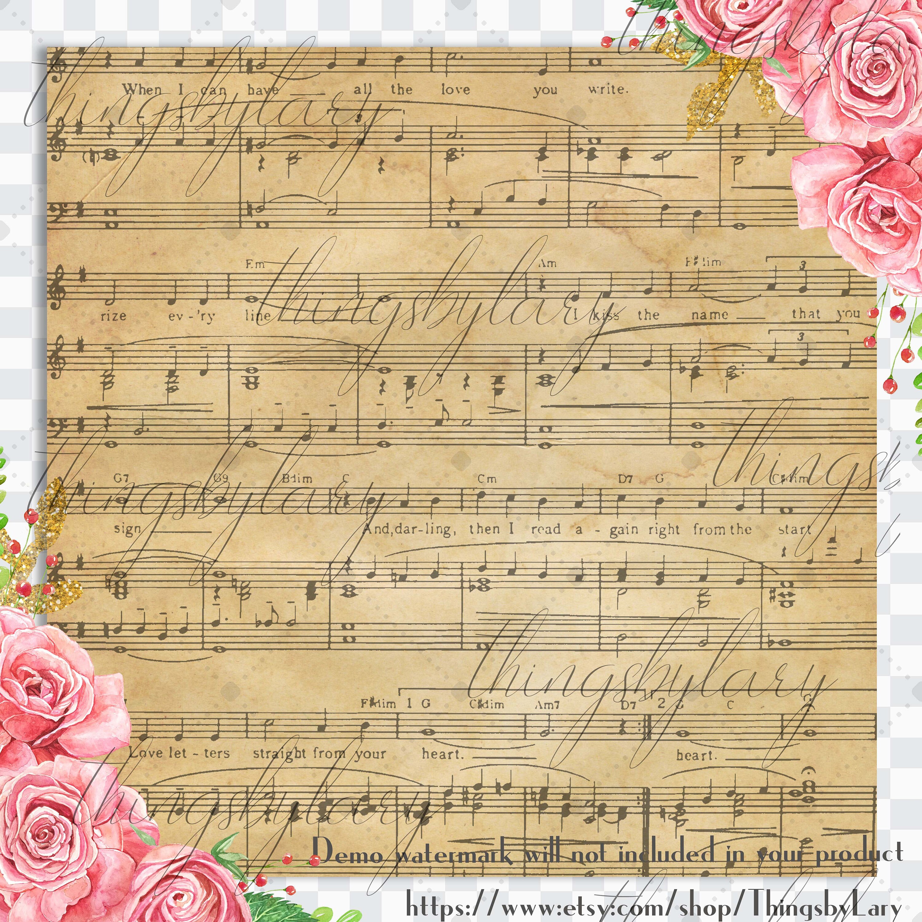 16 Antique Music Sheet Papers 12 Inch Instant Download Commercial Use ...
