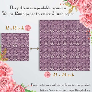 30 Seamless Vintage Mauve Faded Damask Digtal Papers 12x12" 300 Dpi ...