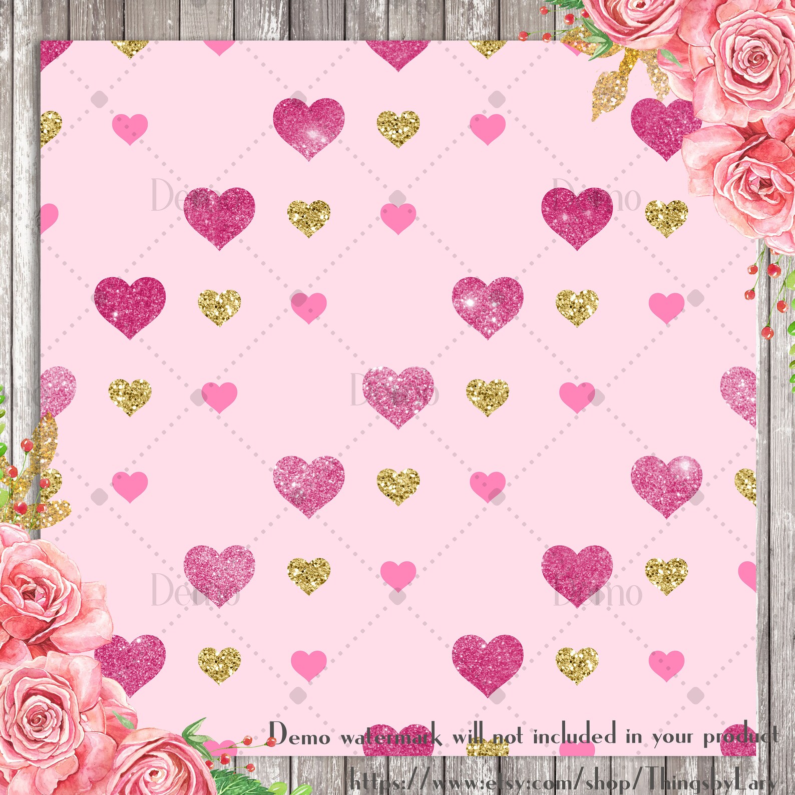 16 Gold Glitter and Pink Heart Digital Papers Commercial Use - Etsy