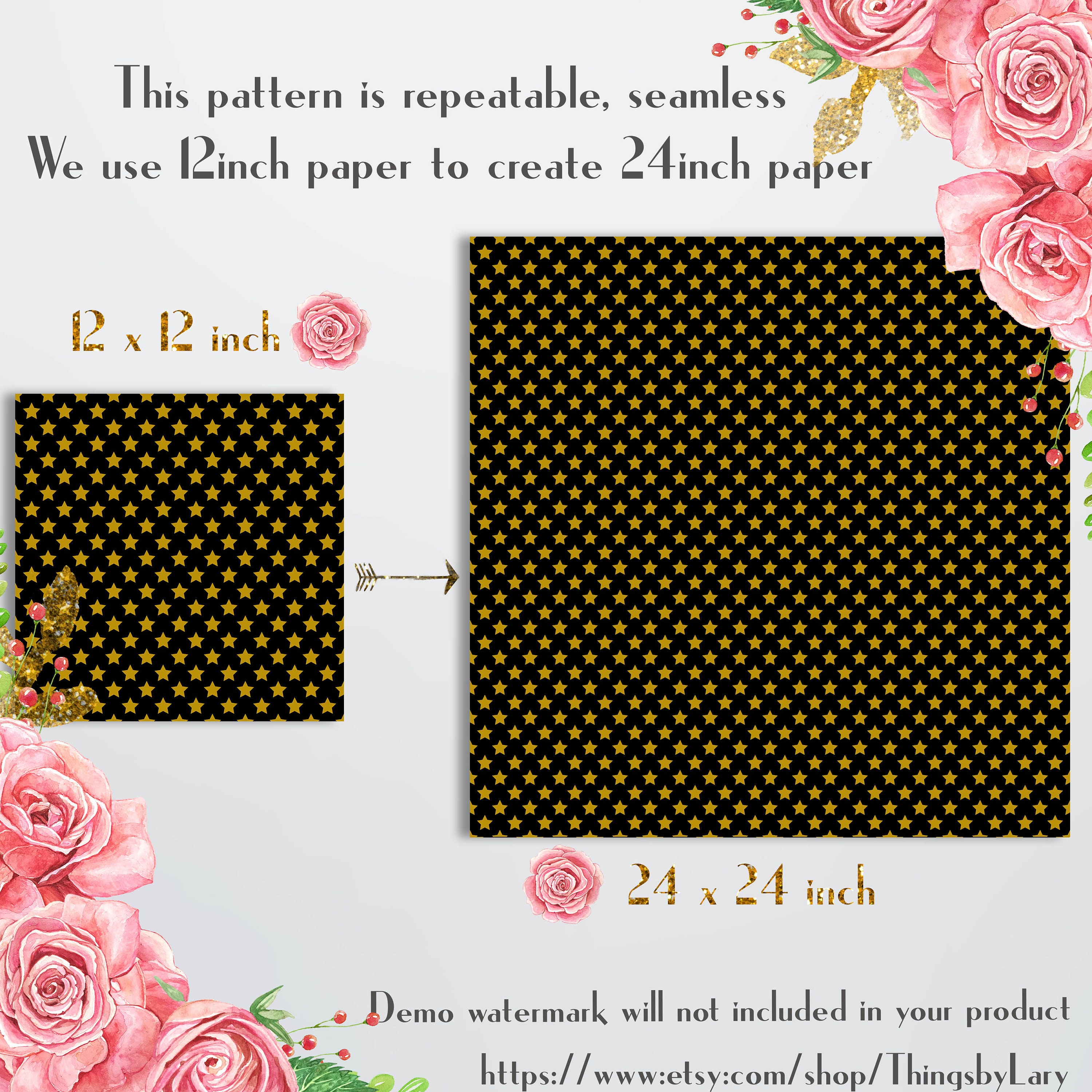 100 Seamless Black and Solid Star Pattern Digital Papers 12x12" 300 Dpi ...