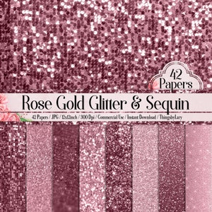 42 Rose Gold Glitter Papers 12 Inch, 300 Dpi Planner Paper, Commercial ...
