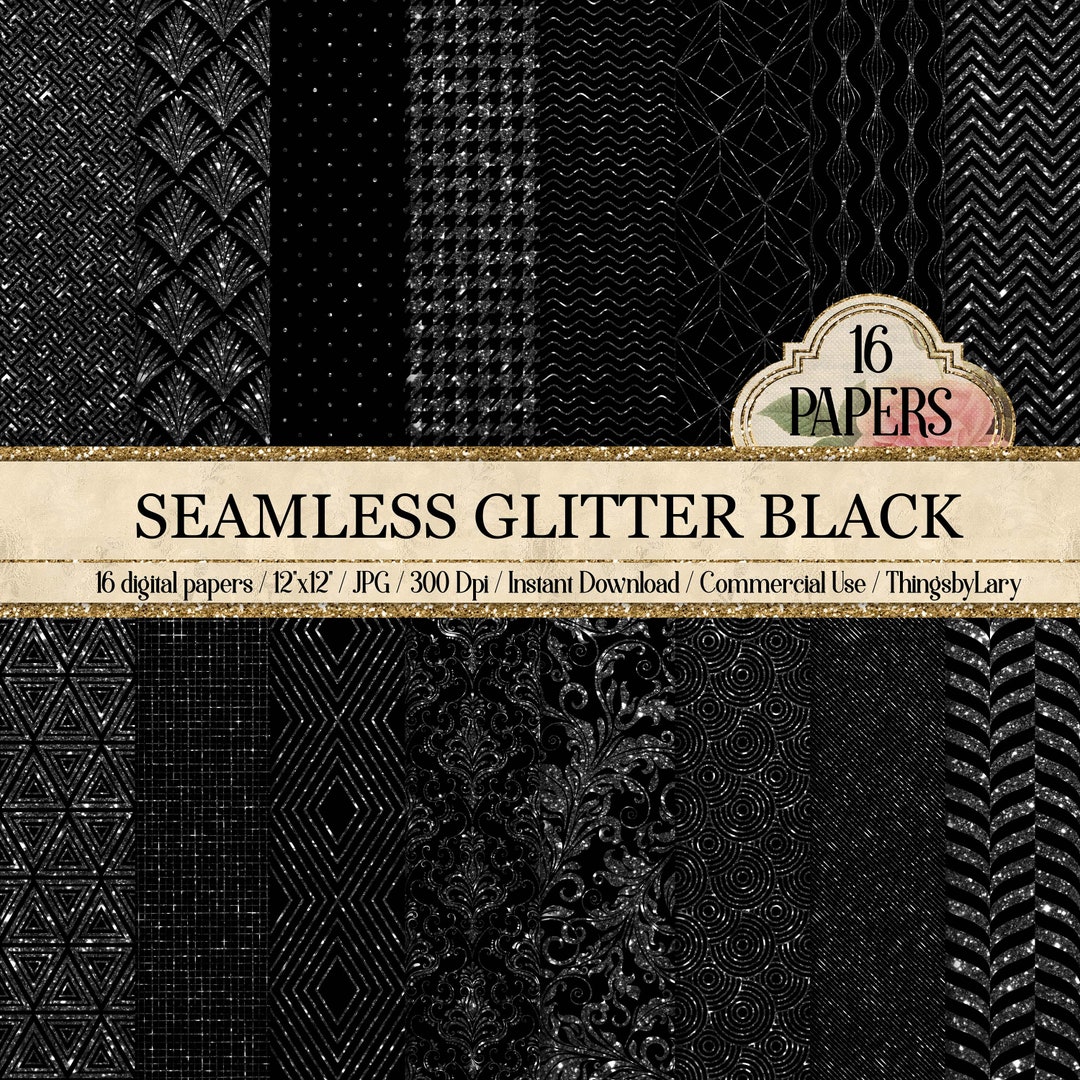 16 Seamless Glitter Black Digital Papers 300 Dpi Commercial Use Black ...