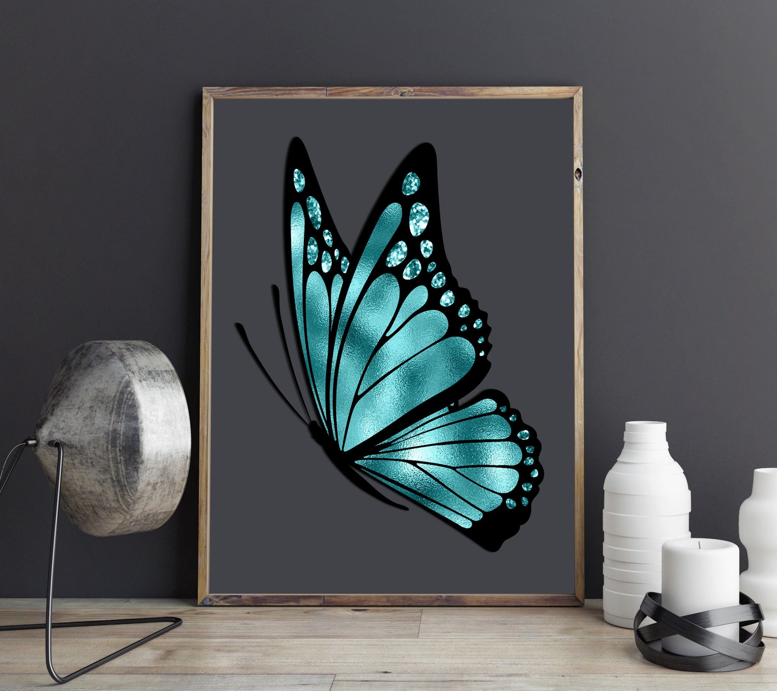 30 Teal Glitter Foil Butterfly Digital Images 300 Dpi Instant - Etsy