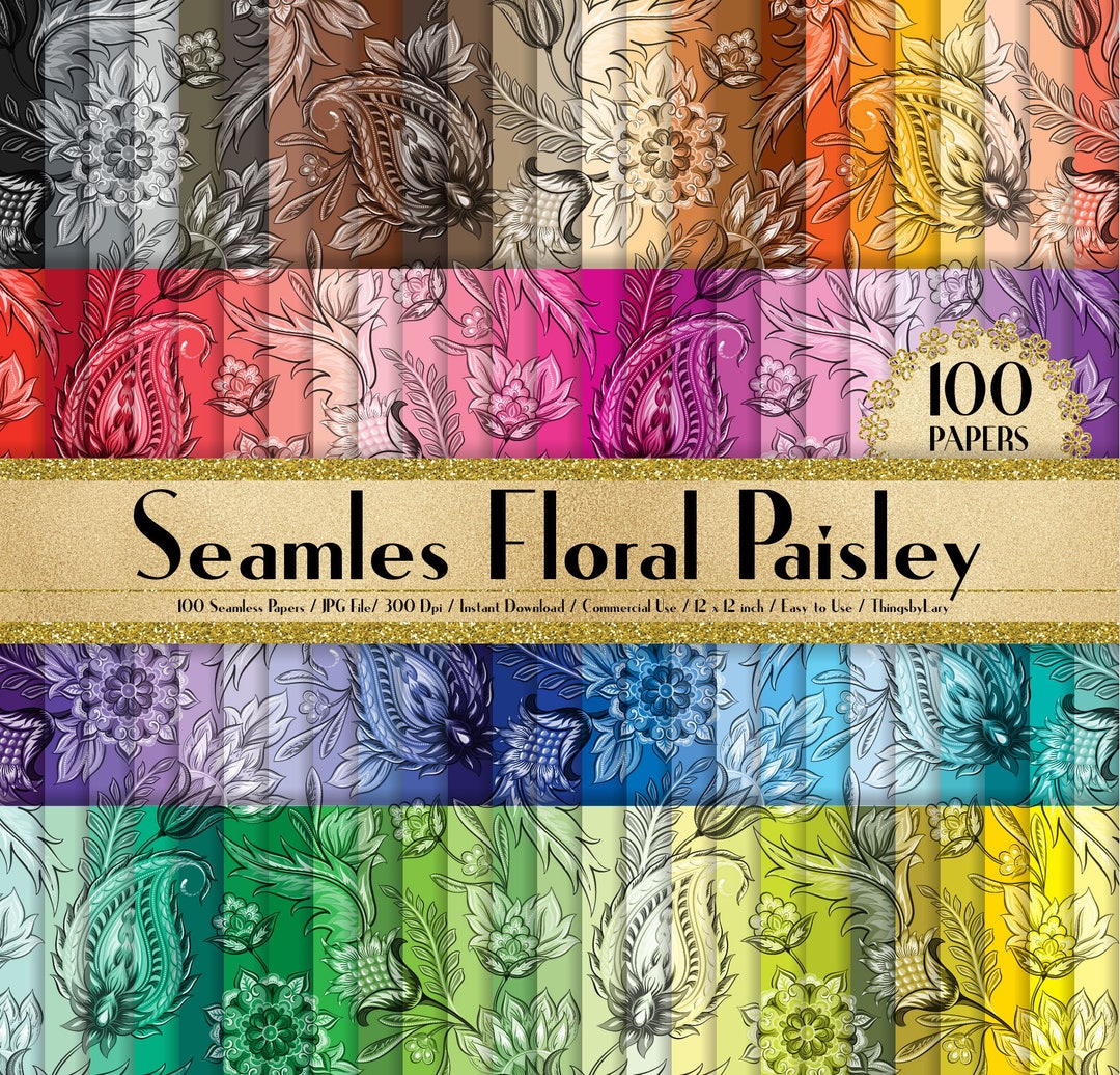 100 Seamless Floral Paisley Papers in 12" X 12", 300 Dpi Planner Paper ...