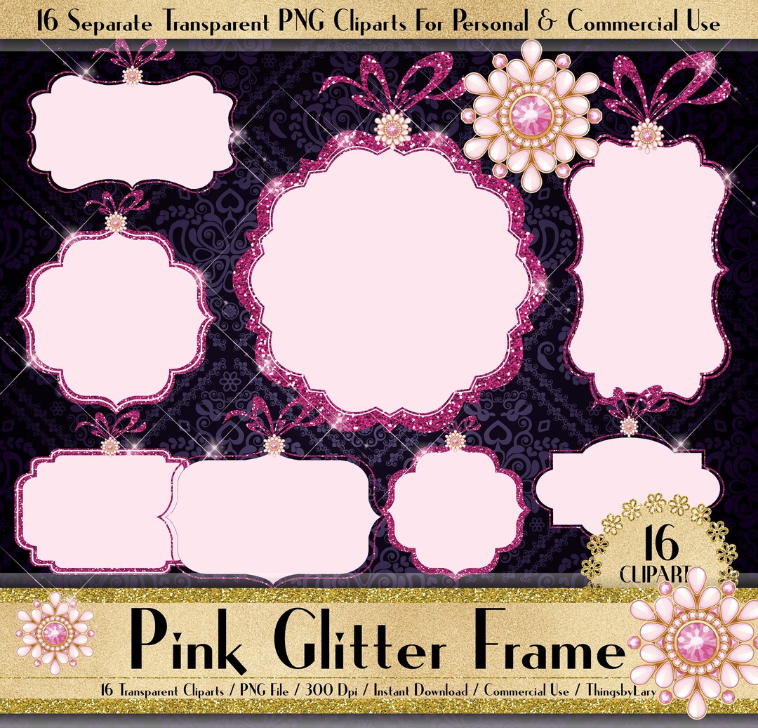 Pink Glitter and Jewelry Frame, Sparkle Frame Clipart, Glitter Frame ...