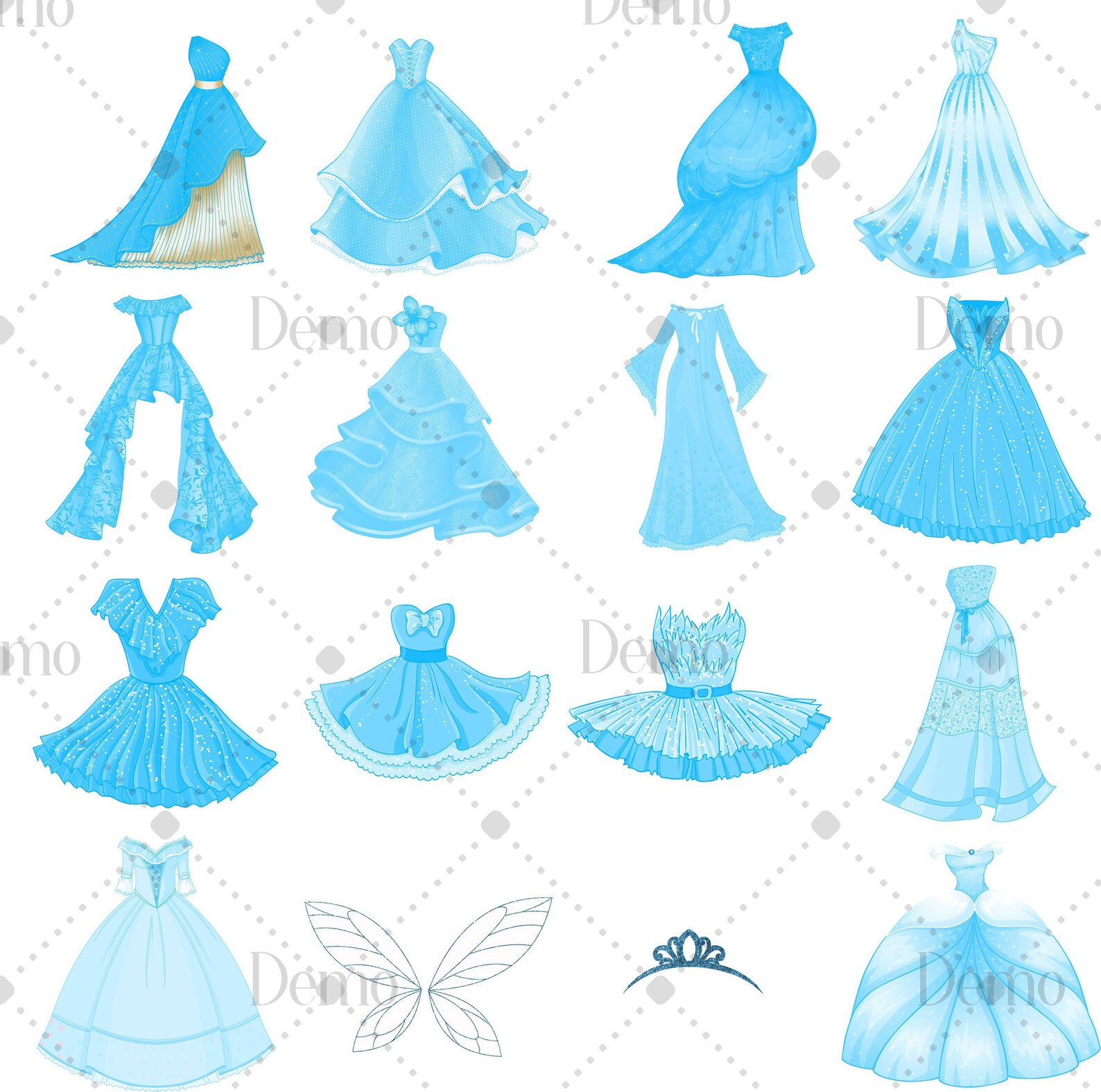 16 Blue Princess Dress Clip Arts Princess Baby Shower | Etsy