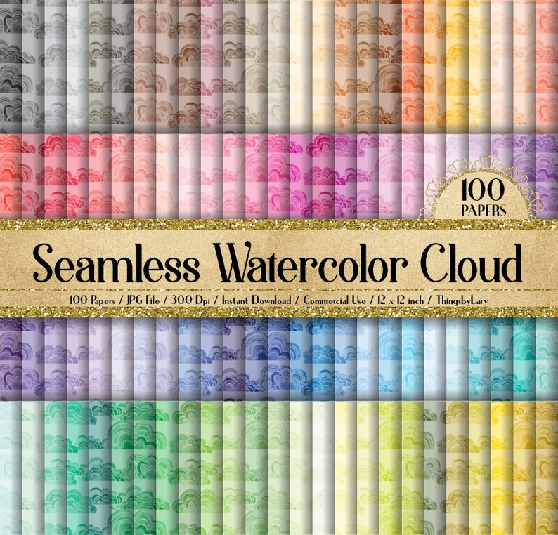 100 Seamless Watercolor Cloud Papers 12 Inch 300 Dpi Commercial Use ...