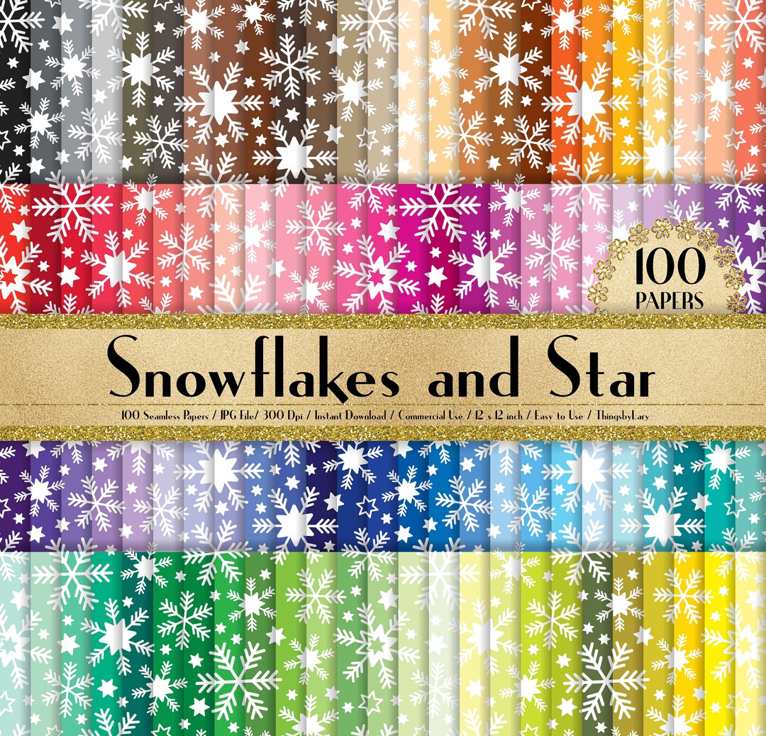 100 Seamless Snowflakes and Stars Papers 12 Inch 300 Dpi Commercial Use ...