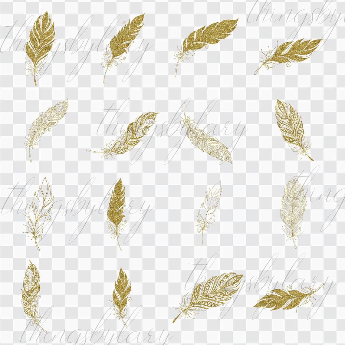 Gold Glitter Feather Sets 16 Cliparts 300 Dpi Instant - Etsy