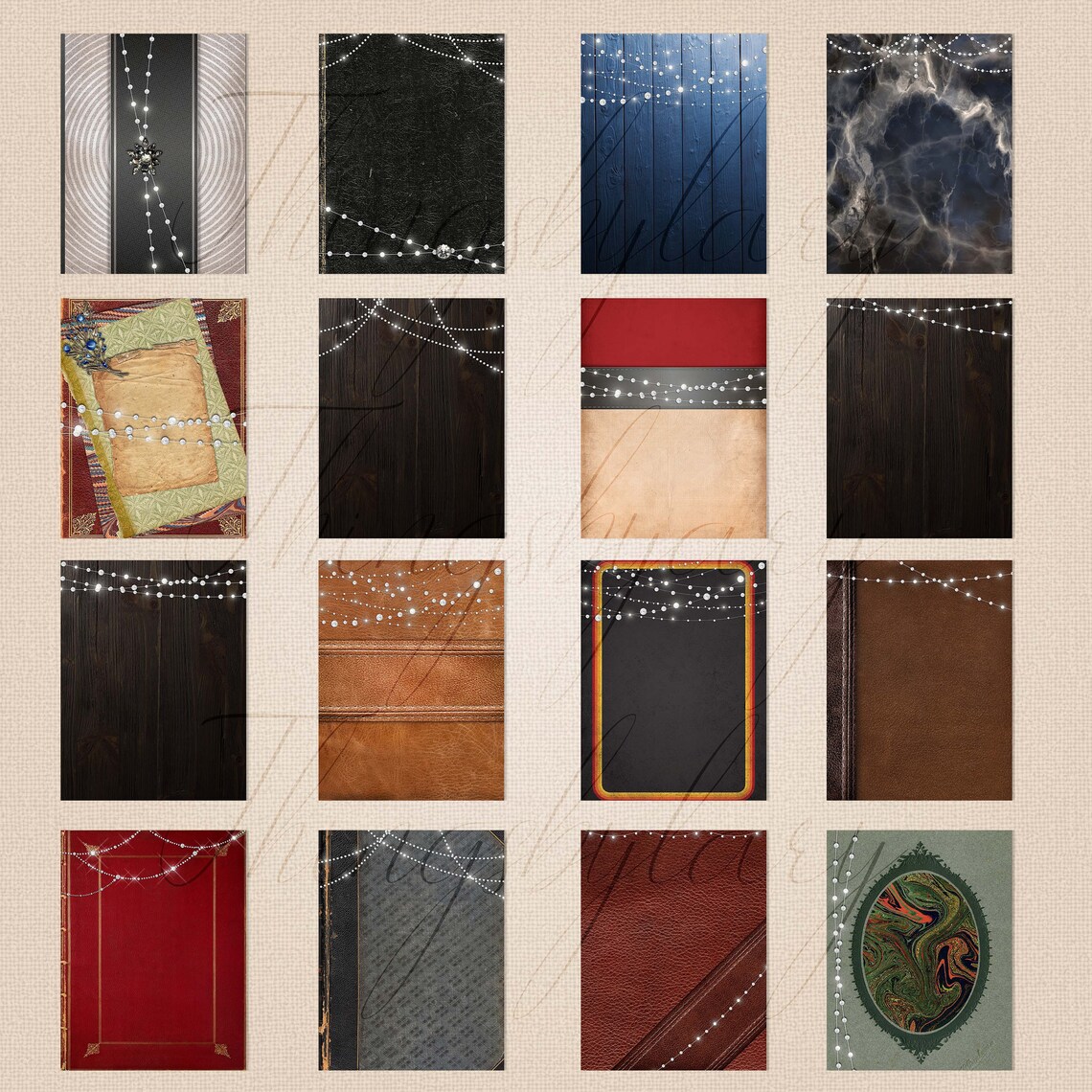 16 Antique Book Cover With Diamond Digital Papers 8.5x11 - Etsy