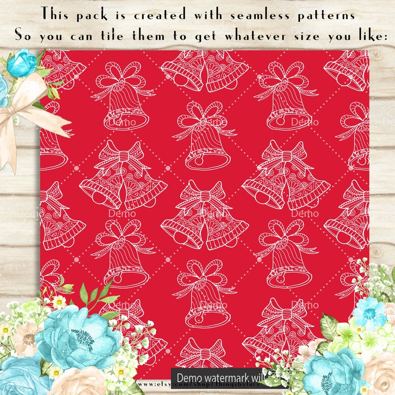 100 Seamless Hand Drawn Bell Papers in 12" X 12", 300 Dpi Planner Paper ...