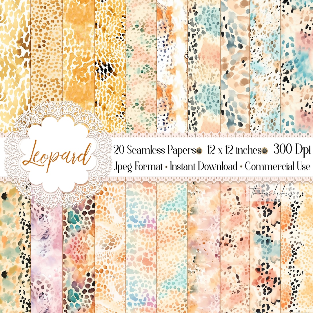 20 Seamless Watercolor Leopard Print Digital Papers Commercial Use ...