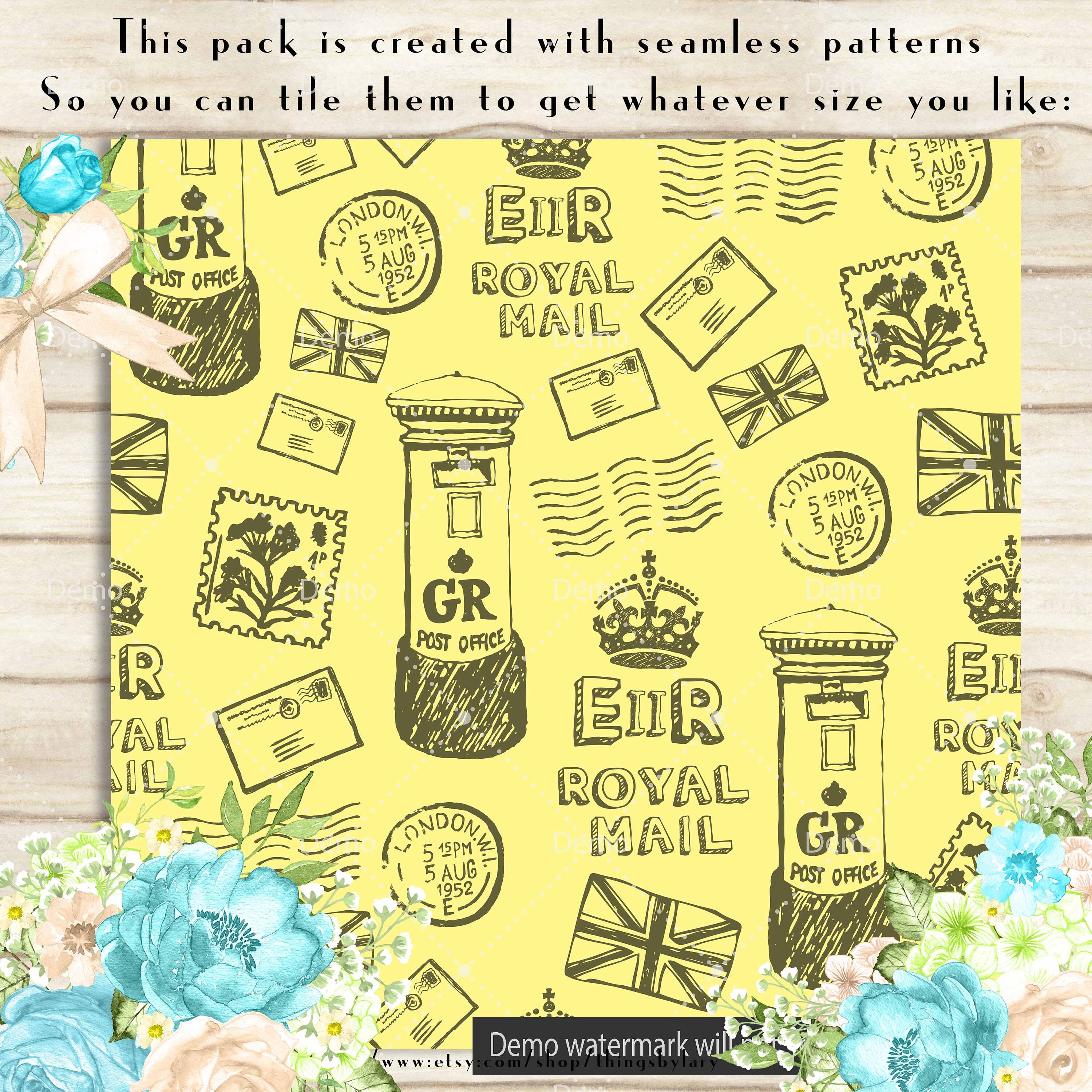 100 Seamless Vintage Royal Mail Papers in 12" X 12", 300 Dpi Planner ...