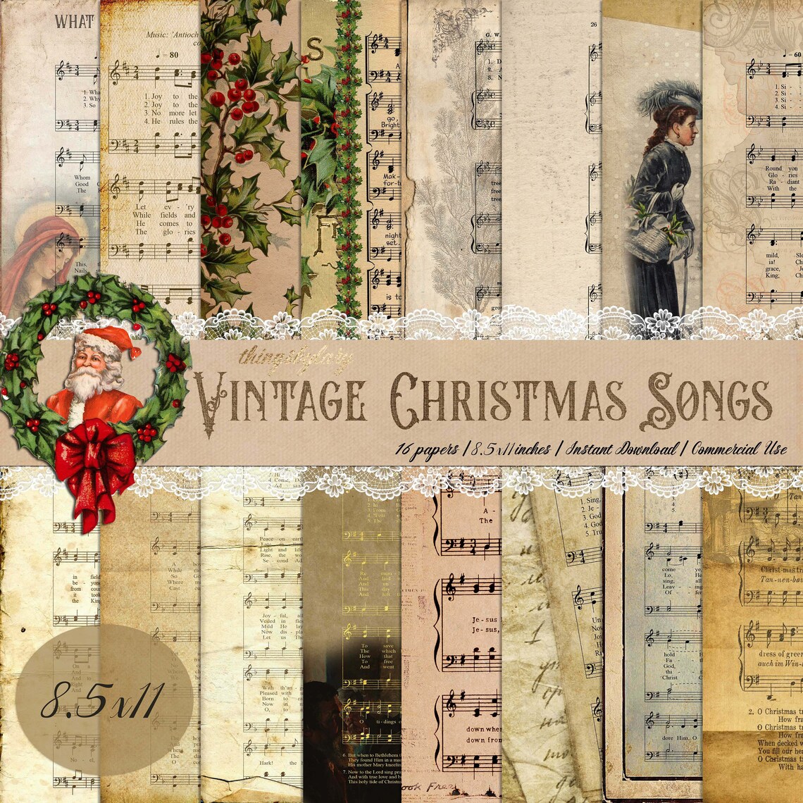 16 Vintage Christmas Music Sheet Digital Papers 8.5x11 - Etsy