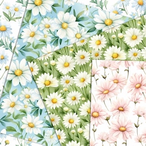 30 Seamless Watercolor Miniature Daisy Flower Digital Papers Digital ...