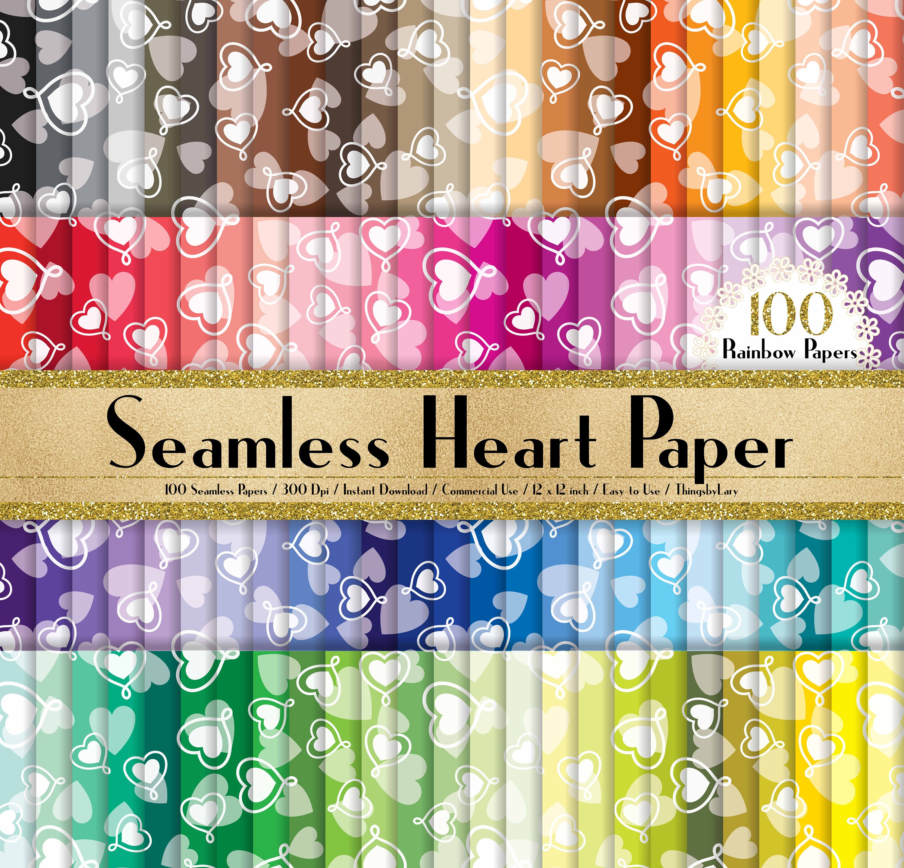 100 Seamless Heart Papers in 12 x 12 300 Dpi | Etsy