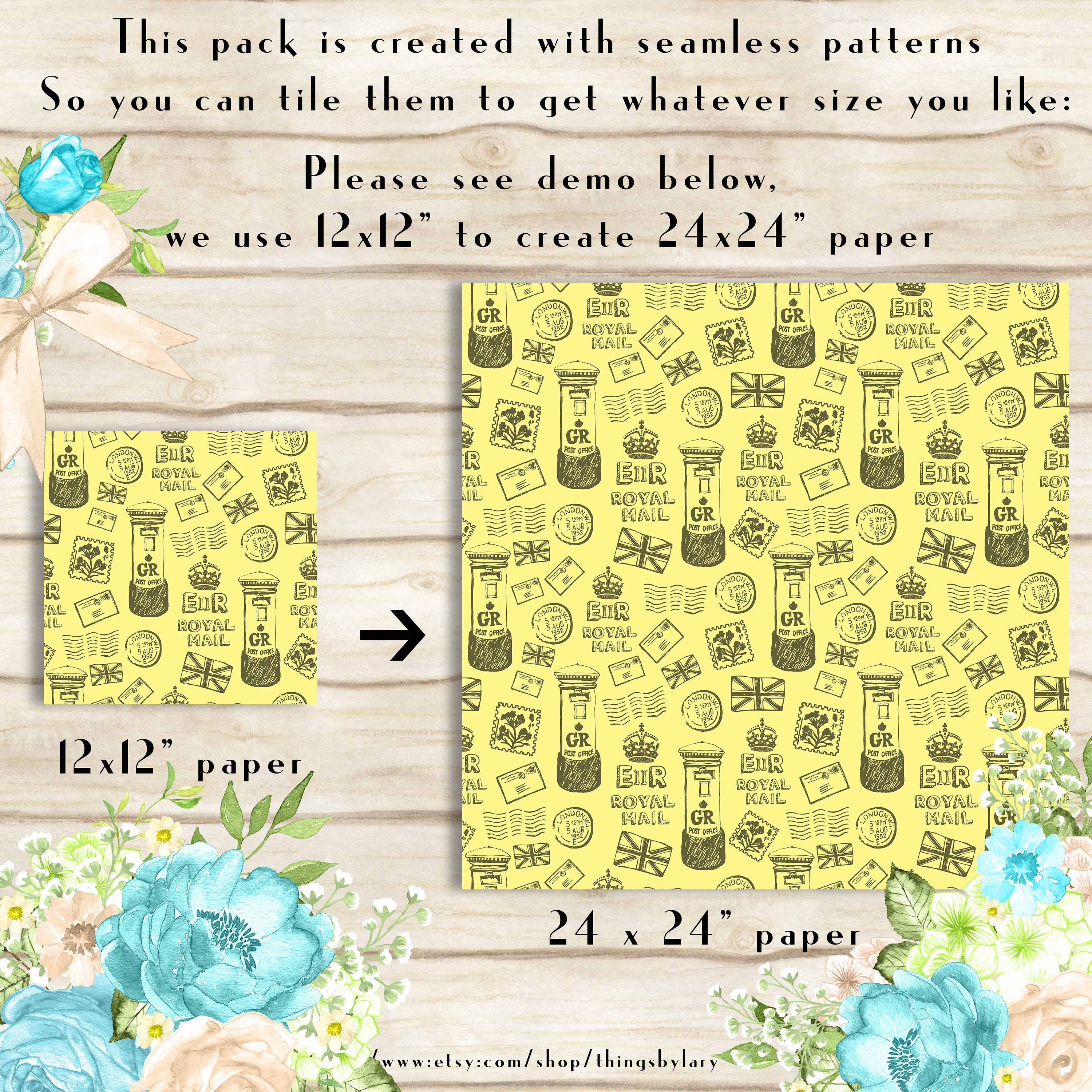 100 Seamless Vintage Royal Mail Papers in 12" X 12", 300 Dpi Planner ...