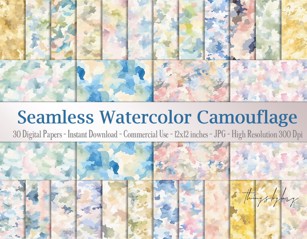 28 Seamless Watercolor Camouflage Army Digital Papers Commercial Use ...