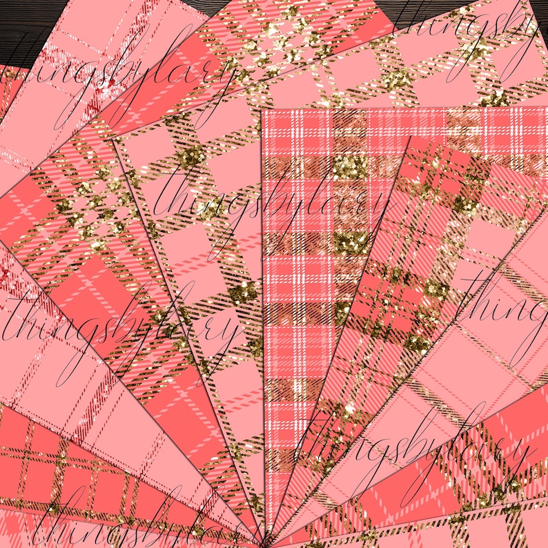 16 Gold Glitter and Peach Plaid Tartan Digital Paper Pack - Etsy