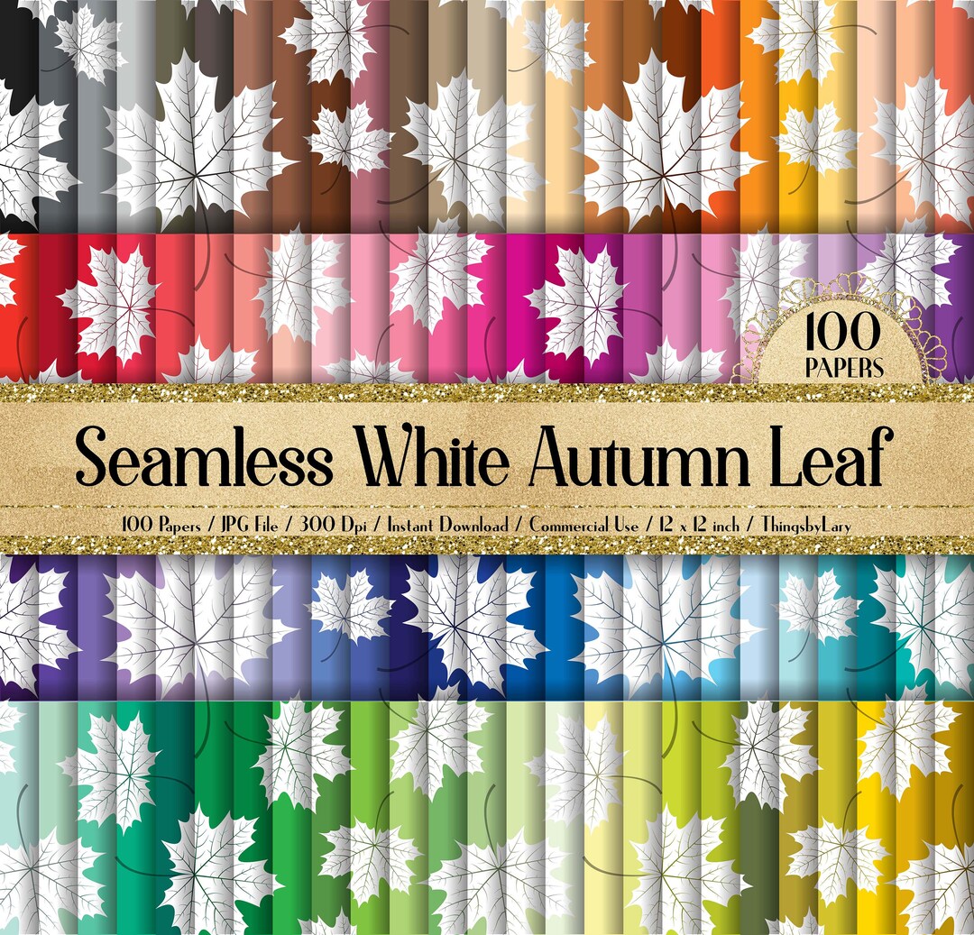 100 Seamless White Autumn Leaf Digital Papers 12 Inch 300 Dpi ...