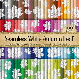 100 Seamless White Autumn Leaf Digital Papers 12 Inch 300 Dpi ...