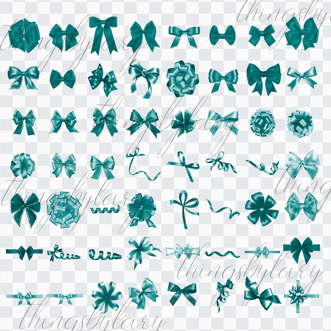 56 Teal Bows and Ribbons Cliparts, 300 Dpi, Instant Download ...