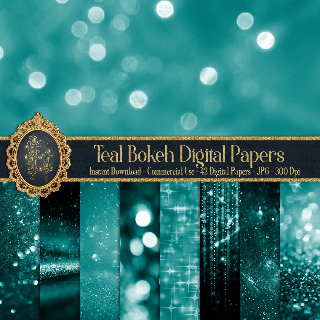 42 Teal Bokeh Digital Papers 12x12" 300 Dpi Planner Paper Commercial ...