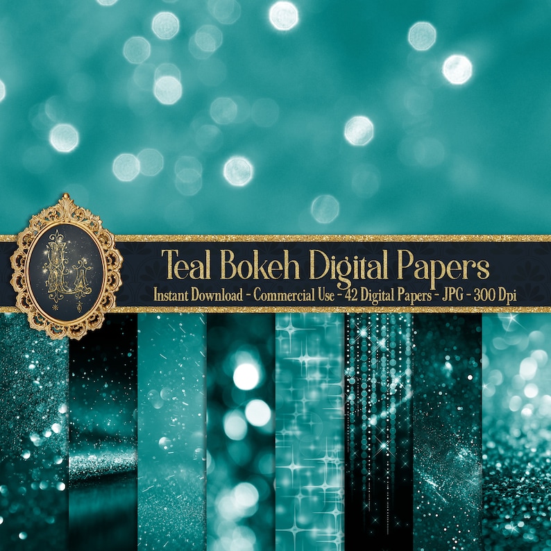 42 Teal Bokeh Digital Papers 12x12 300 Dpi Planner Paper - Etsy