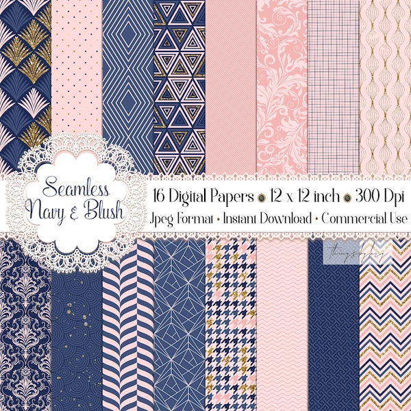 Navy Damask Art - Etsy