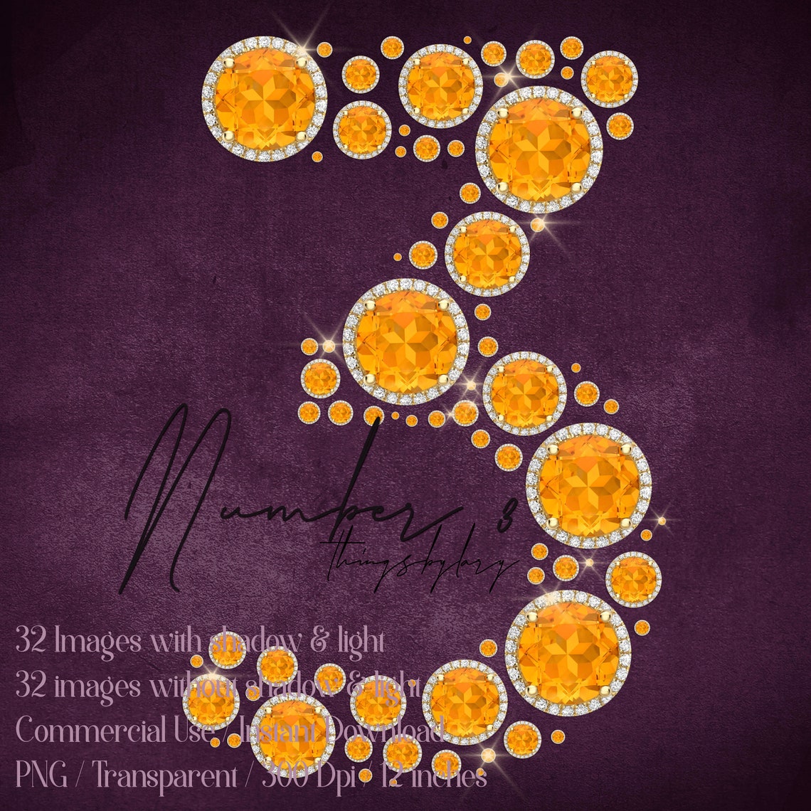 32 Diamond Pearl Rhinestone Number 3 Digital Clip Arts 300 Dpi | Etsy