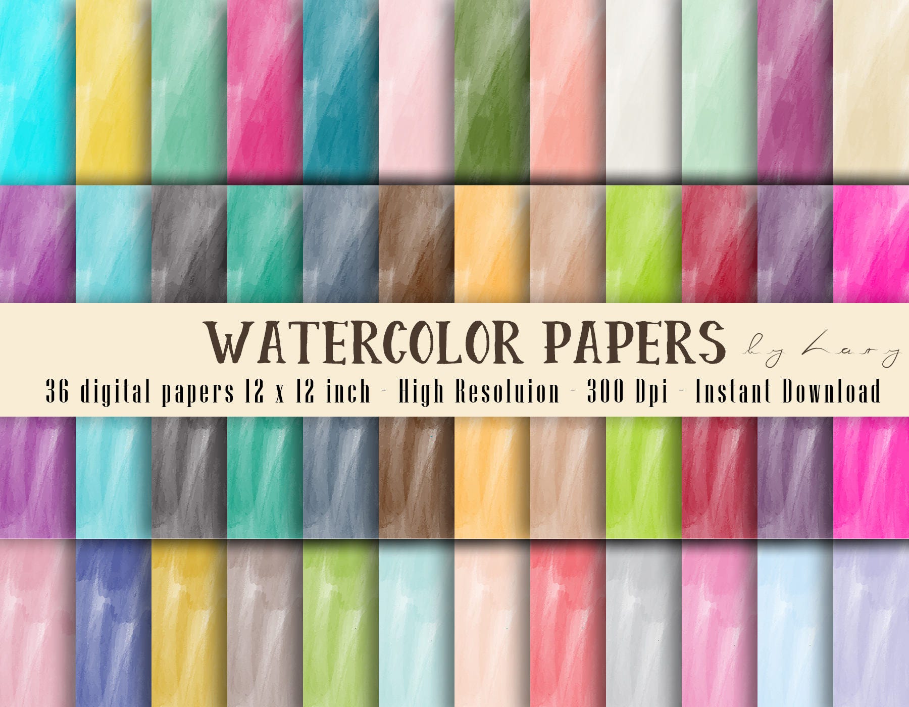 72 Watercolor Texture Digital Papers 12x12in 8.5x11in 300 Dpi Instant ...