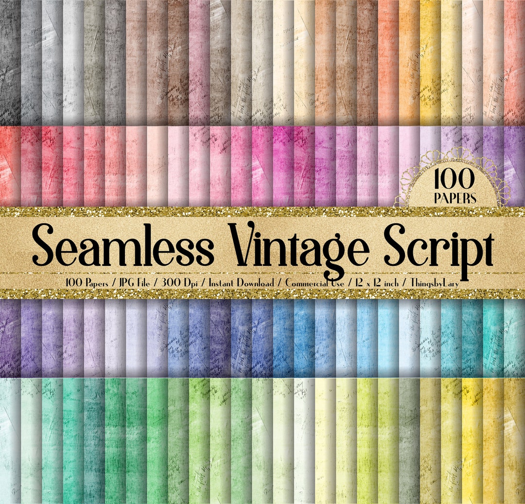 100 Seamless Vintage Script Digital Papers 12x12" 300 Dpi Commercial ...