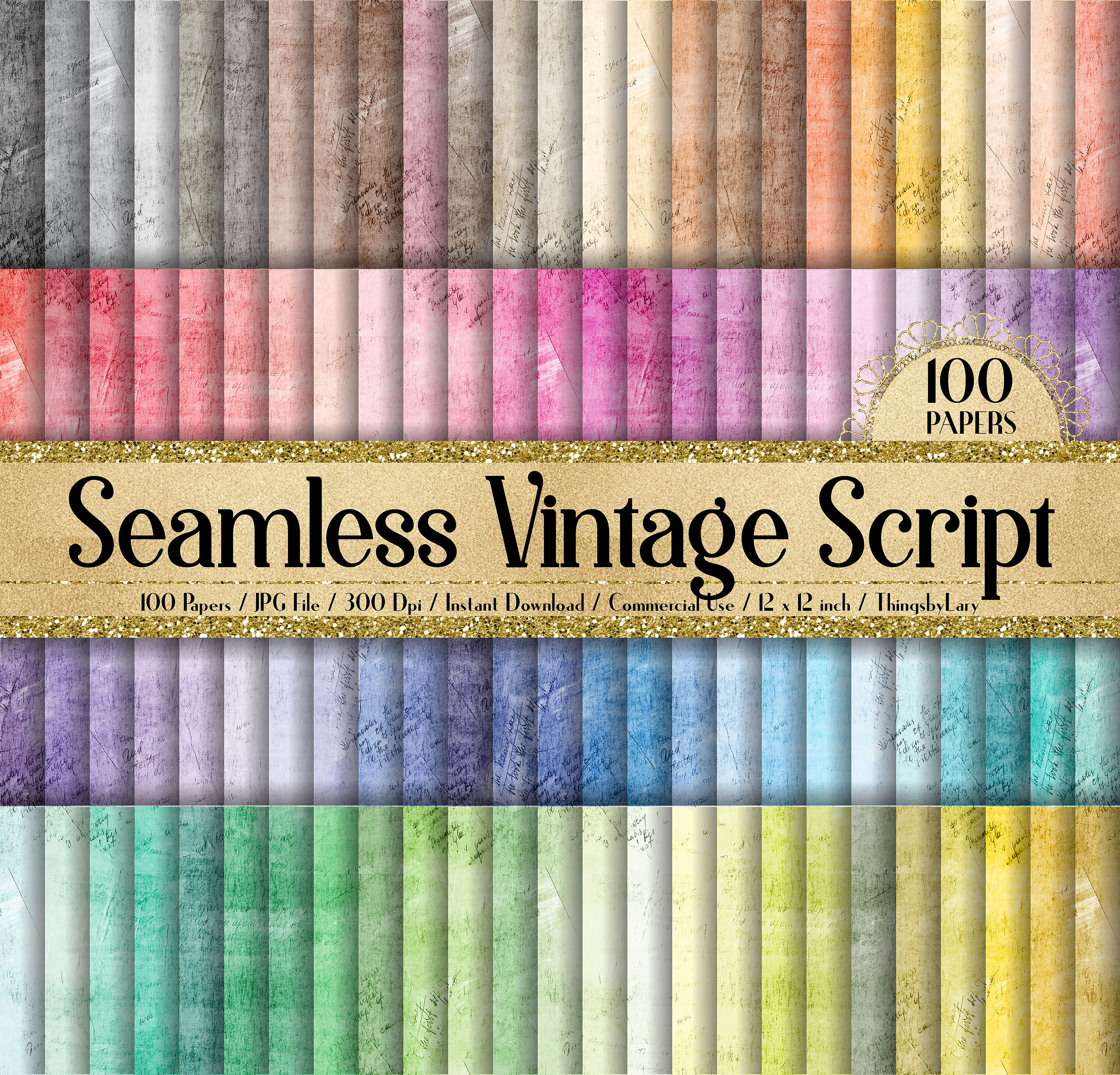 100 Seamless Vintage Script Digital Papers 12x12 300 Dpi - Etsy UK