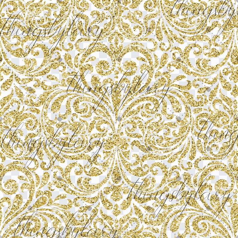 42 Gold Glitter Seamless Damask Ornament Overlays 12inch Transparent ...