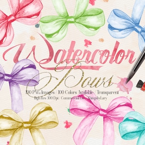 100 Hand Painted Watercolor Bow Clipart Bow Clipart Watercolor Clipart ...