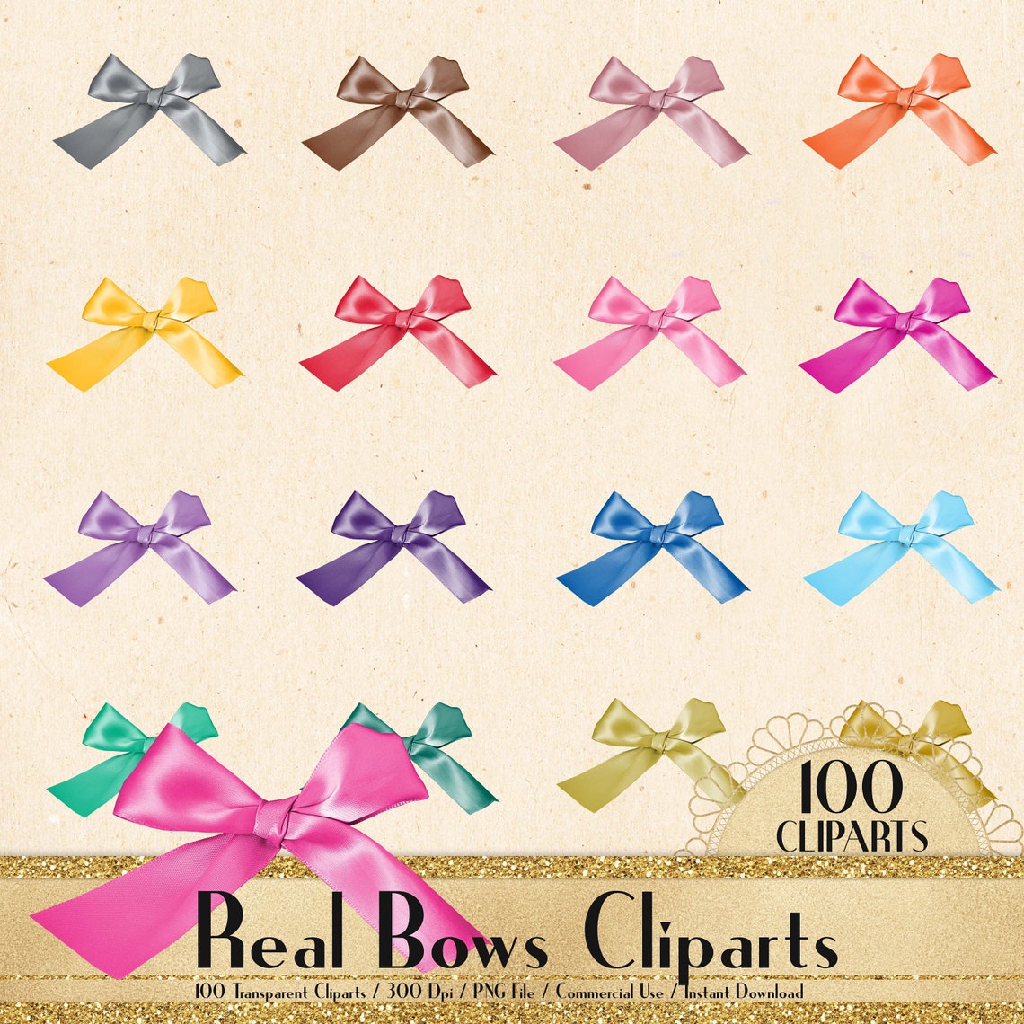 100 Real Bow Cliparts, Satin Bow Clipart, Planner Clipart, Digital Bow ...