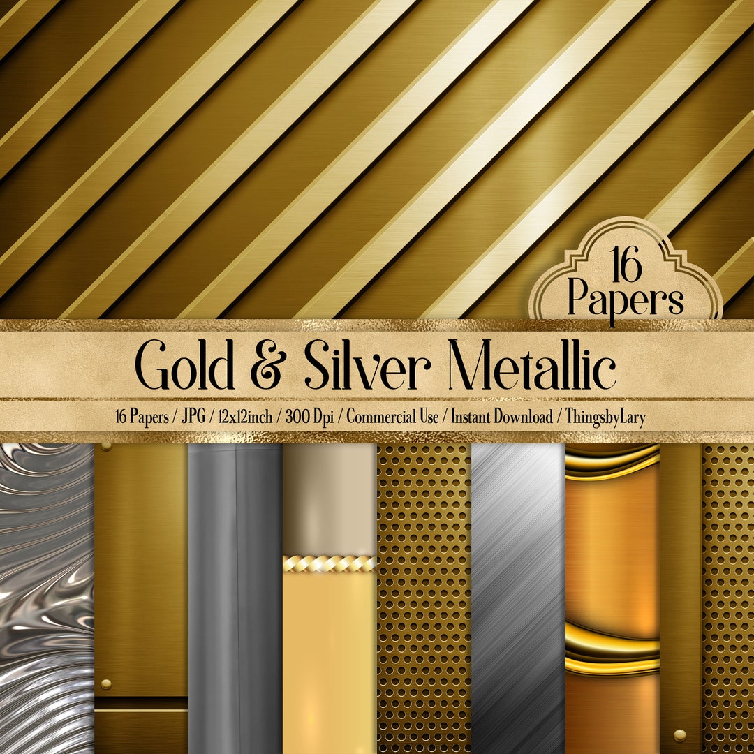16 Gold and Silver Metallic Papers 12 Inch 300 Dpi Instant Download ...