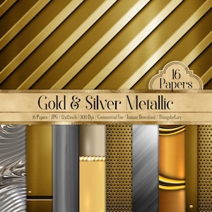 16 Gold and Silver Metallic Papers 12 Inch 300 Dpi Instant Download ...